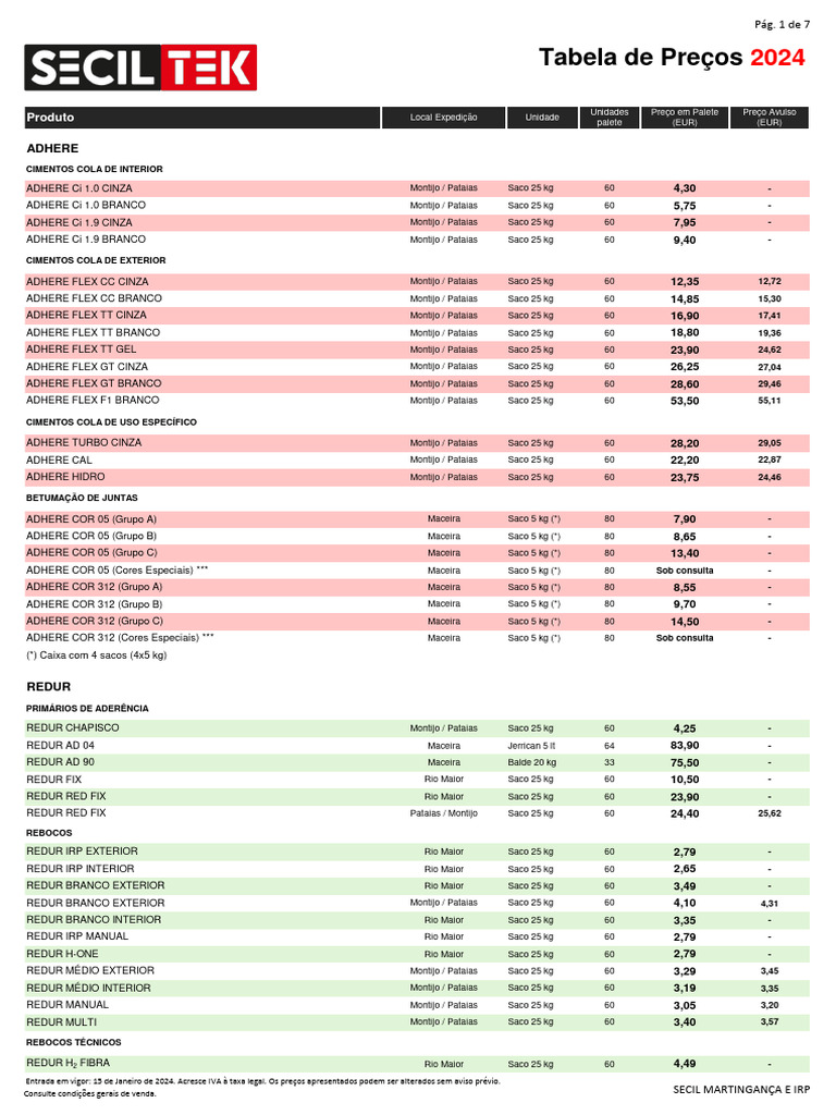 Tabela de Precos SecilTek 2024 01 | PDF