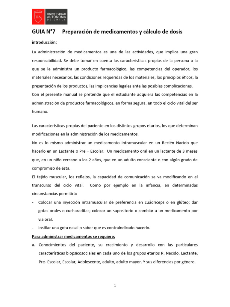 Guia 7 Preparaciã N y Cã¡lculo de Dosis de Medicamentos | PDF | Medicamentos con receta ...