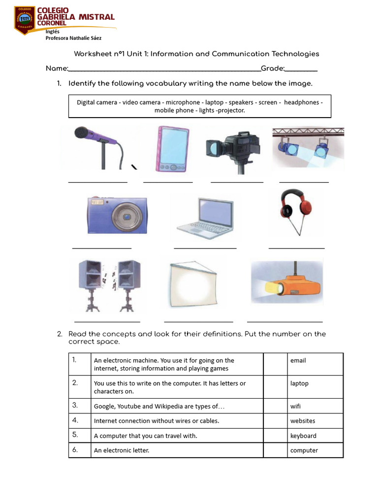 Worksheet N°1 Unit 1 - Information and Communication Technologies | PDF ... Worksheet N°1 Unit 1 - Information and Communication Technologies | PDF ...
