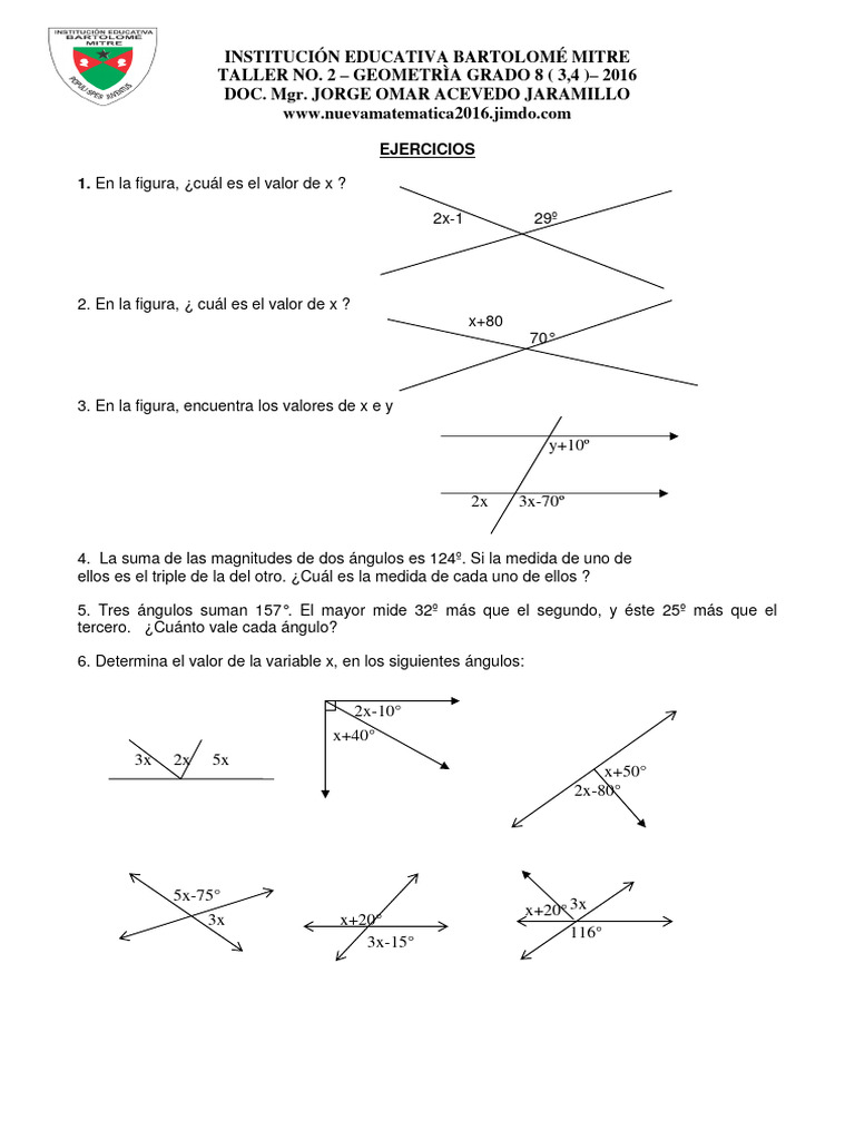 Taller 2. Geometrìa. Angulos Entre Dos Rectas y Una Paralela | PDF ...