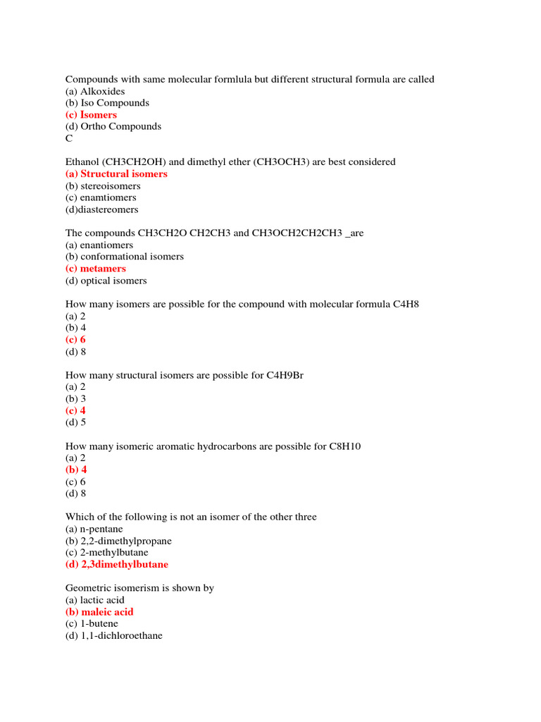 POC III MCQ | PDF | Isomer | Chirality (Chemistry)