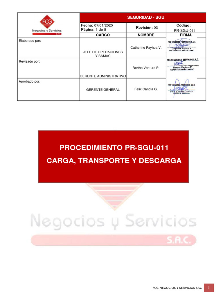 Procedimiento de Carga, Transporte y Descarga | Descargar gratis PDF | Transporte