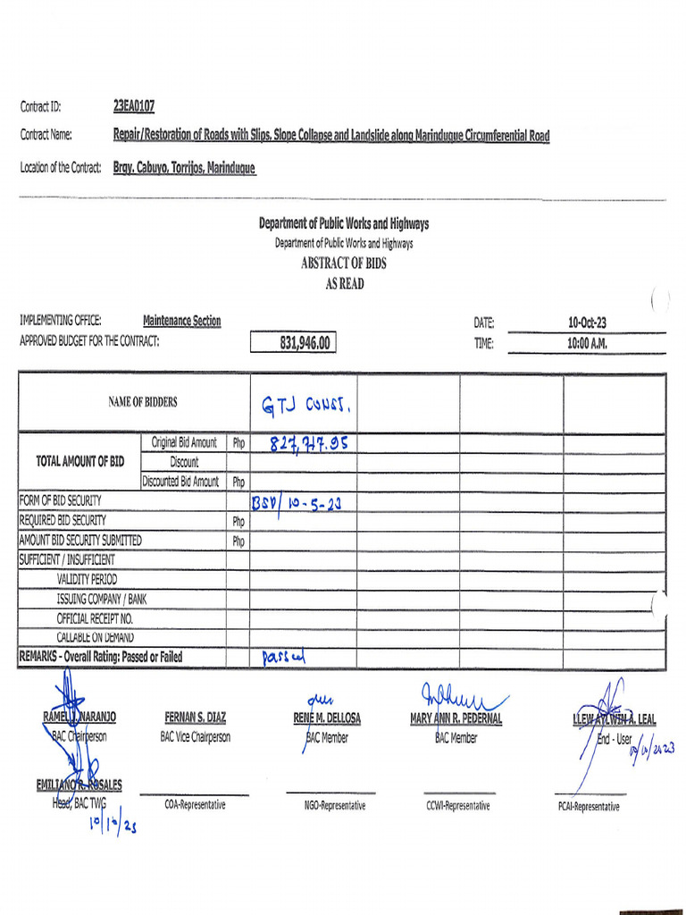 23ea0107 - Abstract of Bids As Read and As Calculated | PDF
