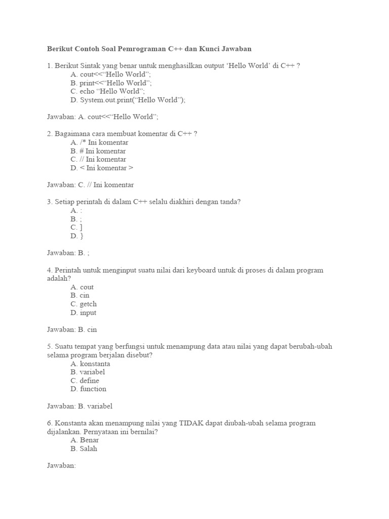 Soal dan Jawaban Pemrograman C++ | PDF