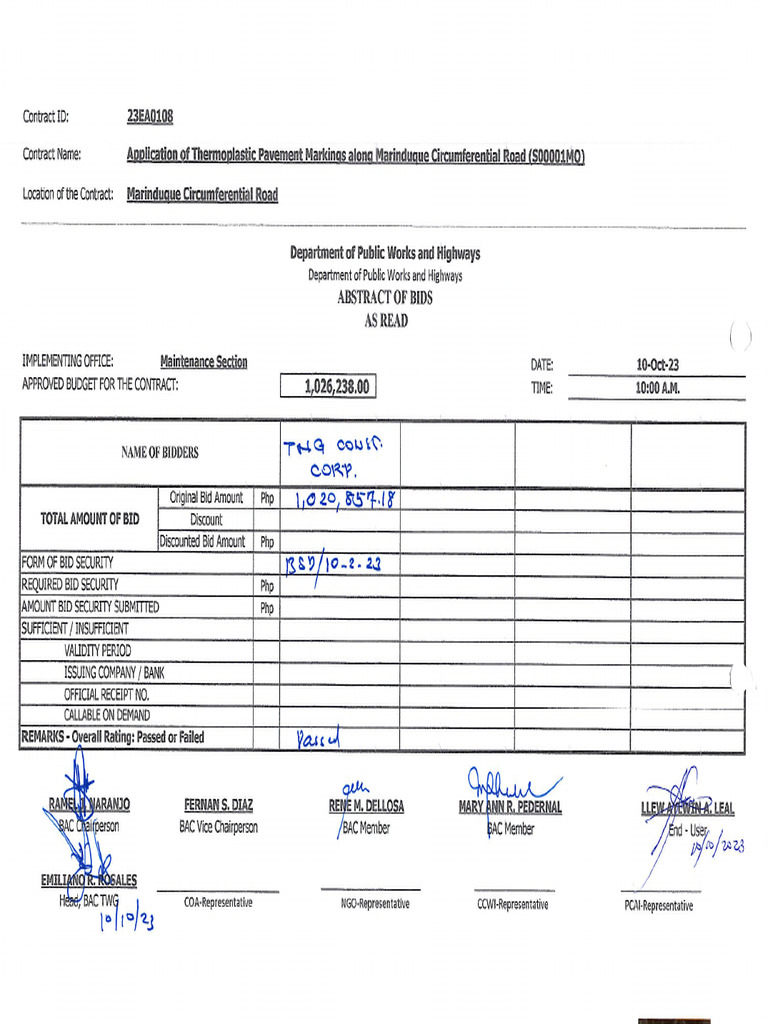 23ea0108 - Abstract of Bids As Read and As Calculated | PDF