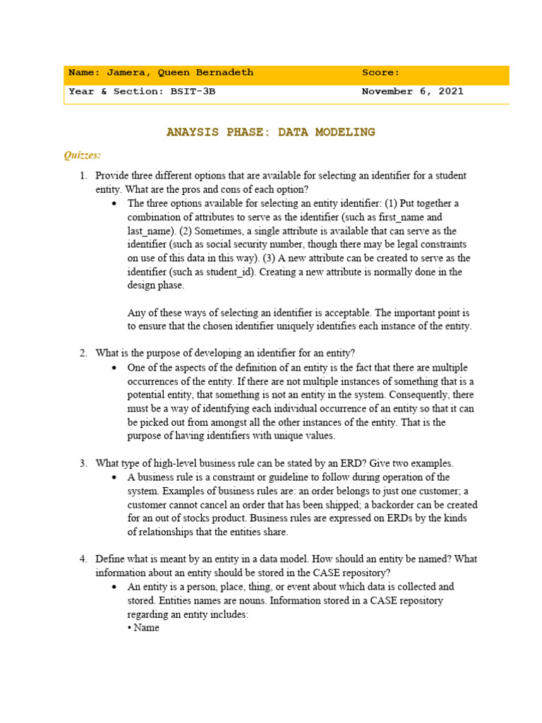 7 Analysis Phase - Data Modeling | PDF | Data Model | Metadata