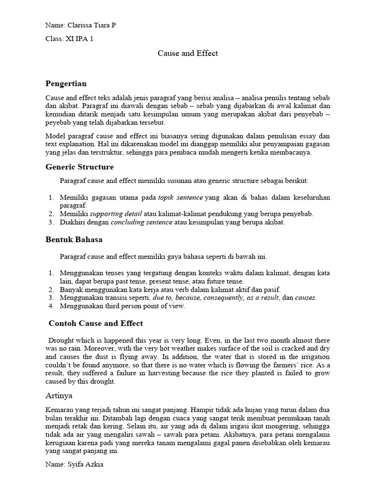 Struktur dan Contoh Cause and Effect | PDF