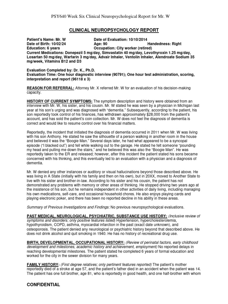 Clinical Neuropsychological Report Format | PDF | Wechsler Adult ...