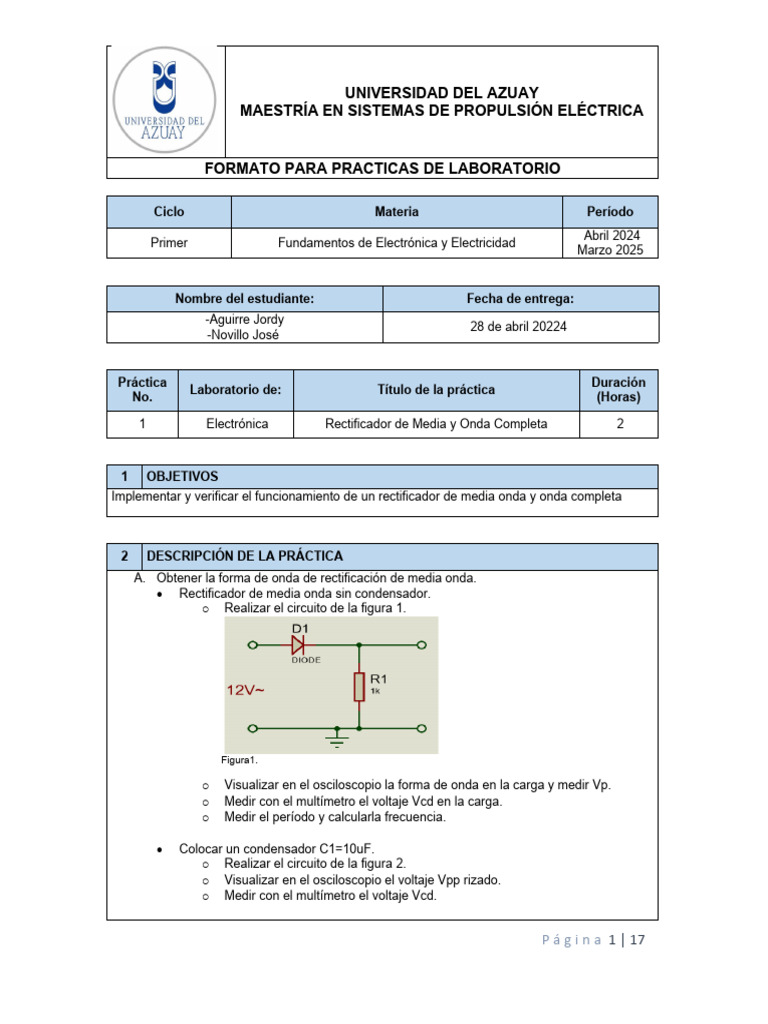 Práctica de Rectificadores Eléctricos | PDF | Rectificador | Red eléctrica