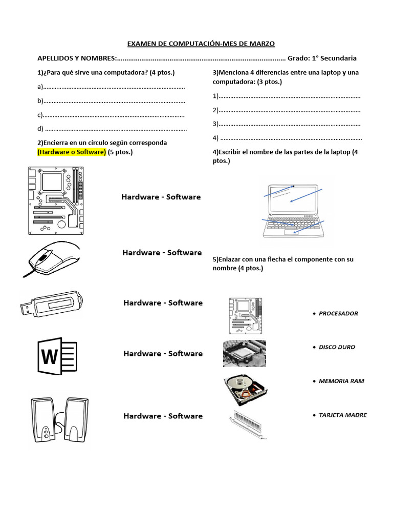 Examen De Computación 2024 1 Sec Pdf Informática