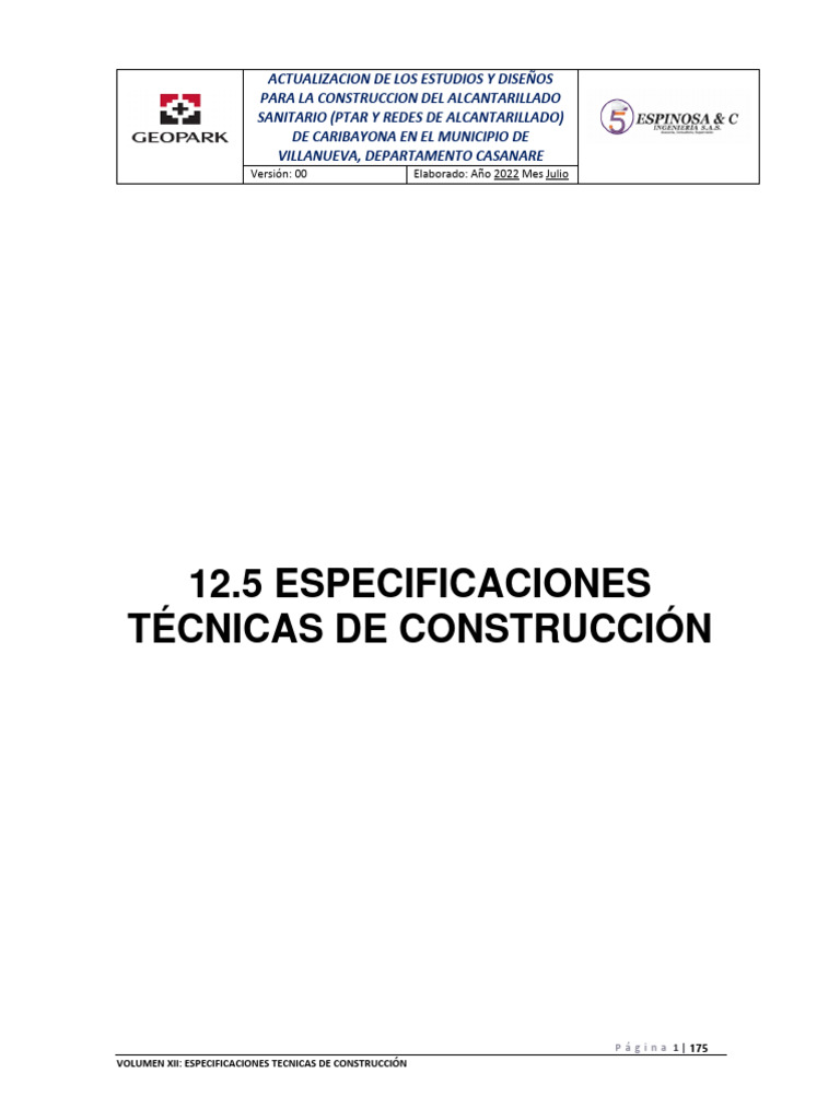 Anexo 1. Especificaciones Tecnicas de Construcción Alcantarillado-Ptar | Descargar gratis PDF ...