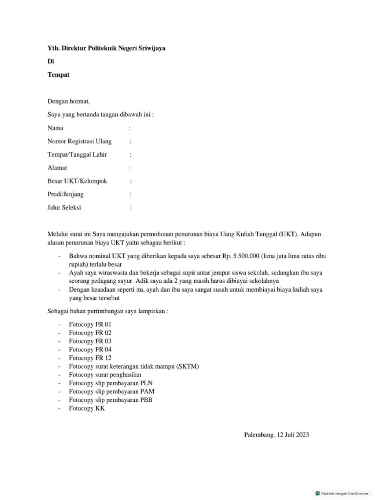 Surat Permohonan Aju Banding UKT | PDF