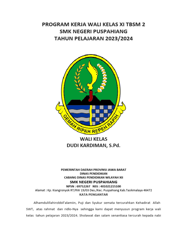 ProgramKerjaWaliKelas - XI - TBSM 2 - 2023 - 2024 | PDF