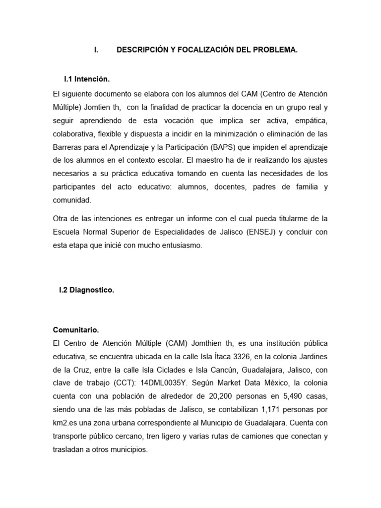 I. Descripción Y Focalización Del Problema | PDF | Inclusión (Educación ...