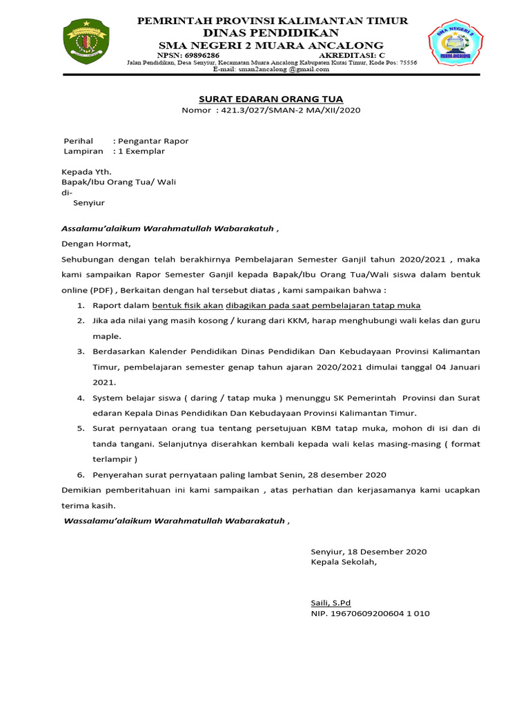 Surat Pernyataan KBM | PDF