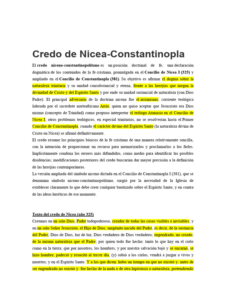 Credo de Nicea-Constantinopla | PDF | Religiones abrahámicas | Familias denominacionales cristianas