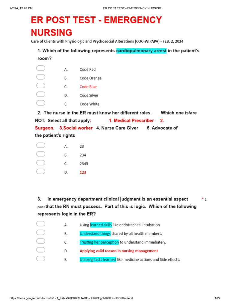 EMERGENCY-NLE-POST-TEST-FEB.-2-2024-ANSWER | PDF | Emergency Department ...