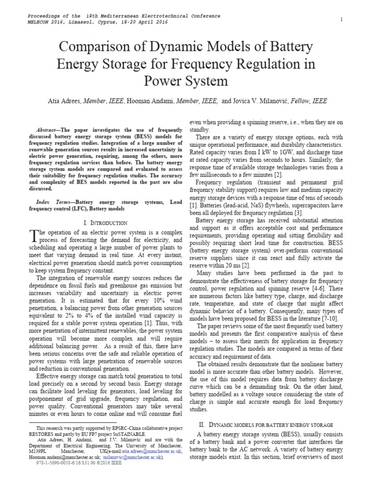 BESS_IEEE_Comparison of Dynamic Models OF BESS for Frequency Regulation ...