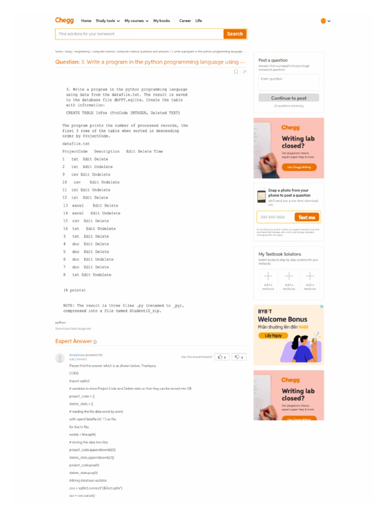 Screencapture Chegg Homework Help Questions and Answers 3 Write Program Python Programming ...