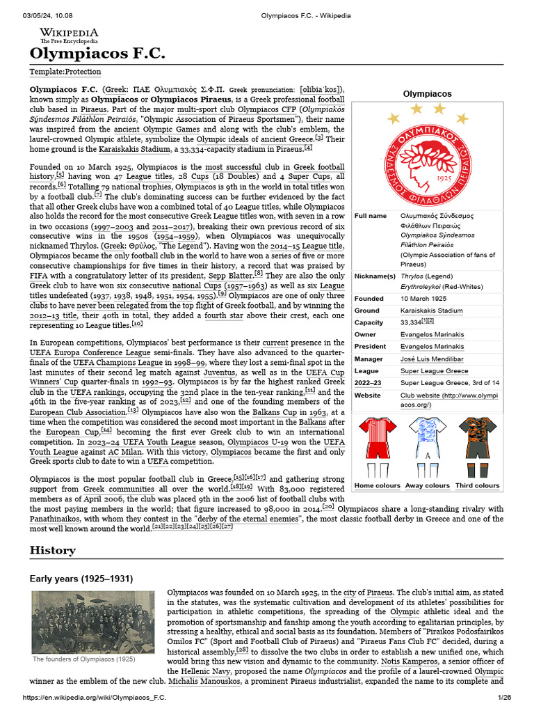 Olympiacos F.C. - Wikipedia | PDF | Sports | Association Football Clubs