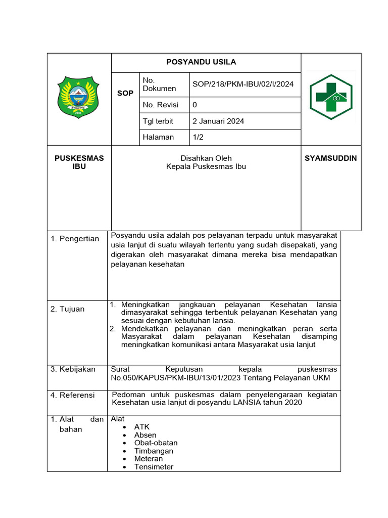 Sop Posyandu Usila | PDF