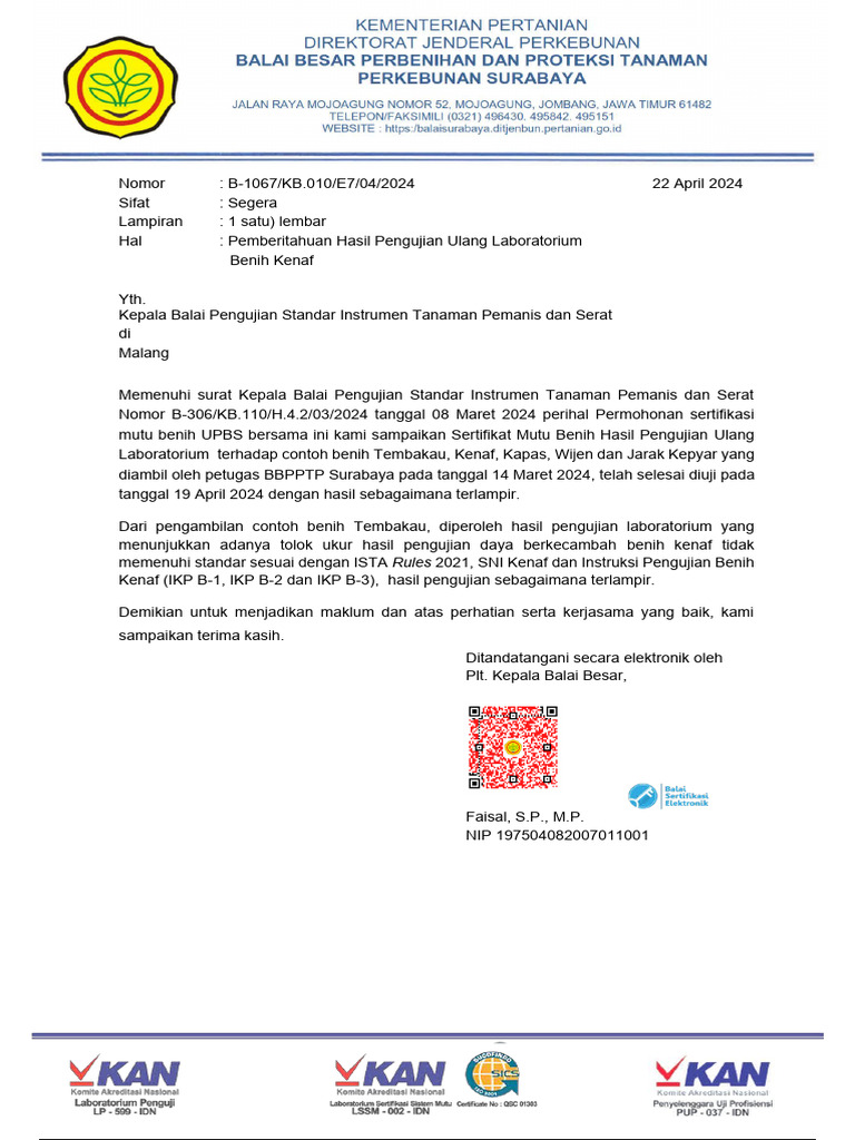 Konsep Surat Pengantar Benih Kenaf Tidak Lulus | PDF