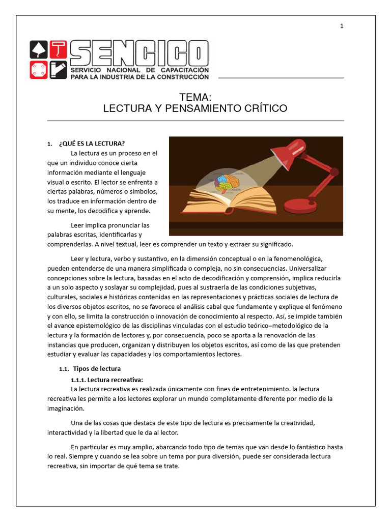 Lectura y Pensamiento Critico | PDF | Pensamiento | Pensamiento crítico
