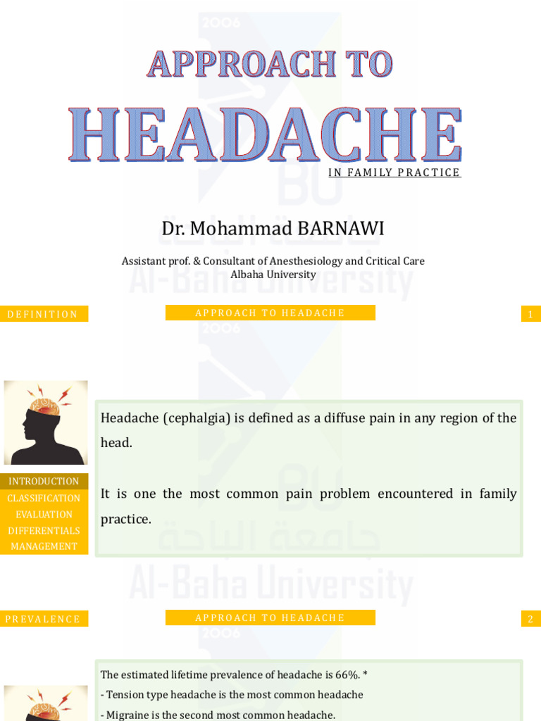 Approach To Headache Pdf Headache Migraine