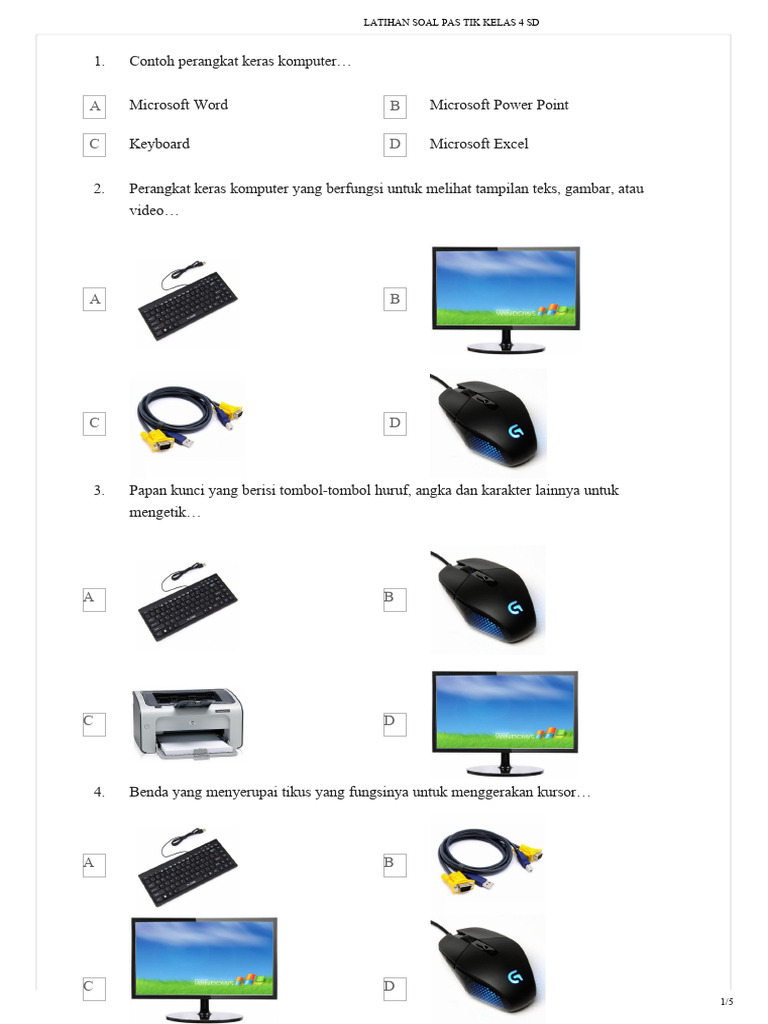 LATIHAN SOAL TIK KELAS 4 SD | PDF