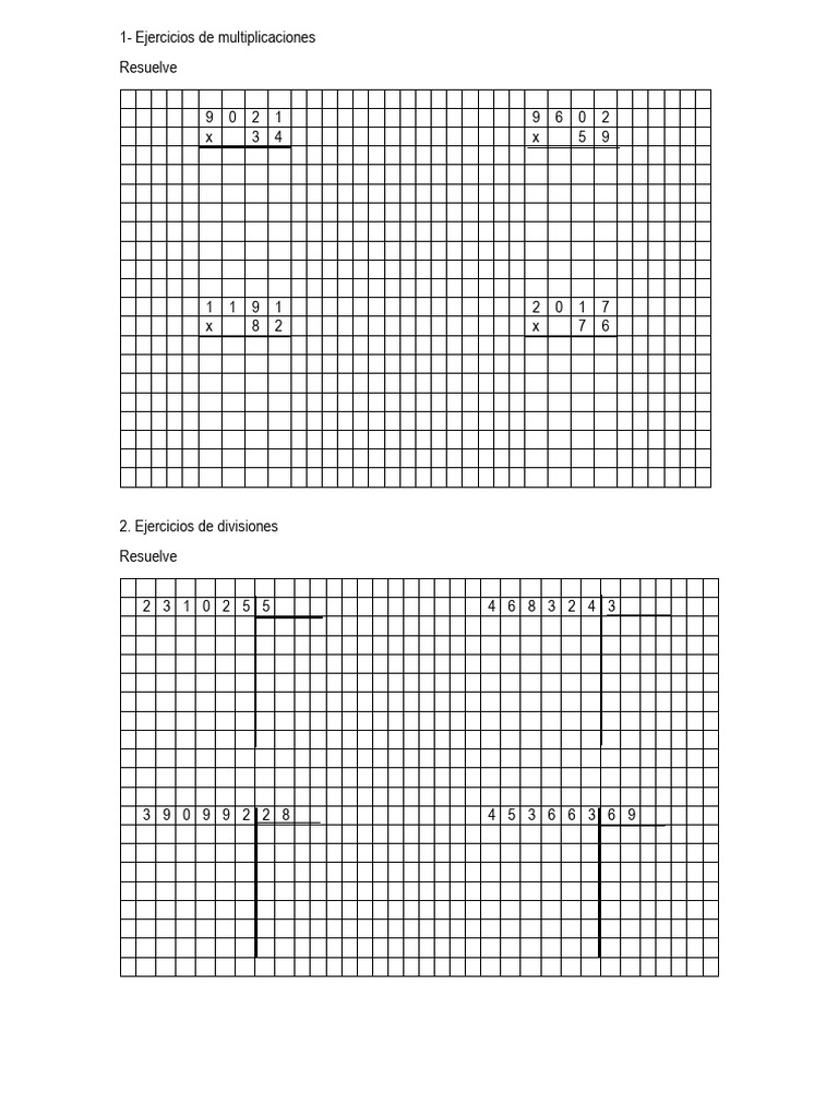 Ejercicios de multiplicaciones | PDF | Aritmética | Matemática Elemental