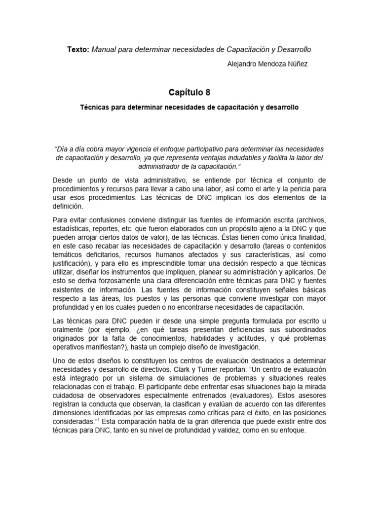 Capítulo 8: Texto: Manual para Determinar Necesidades de Capacitación y Desarrollo | PDF ...