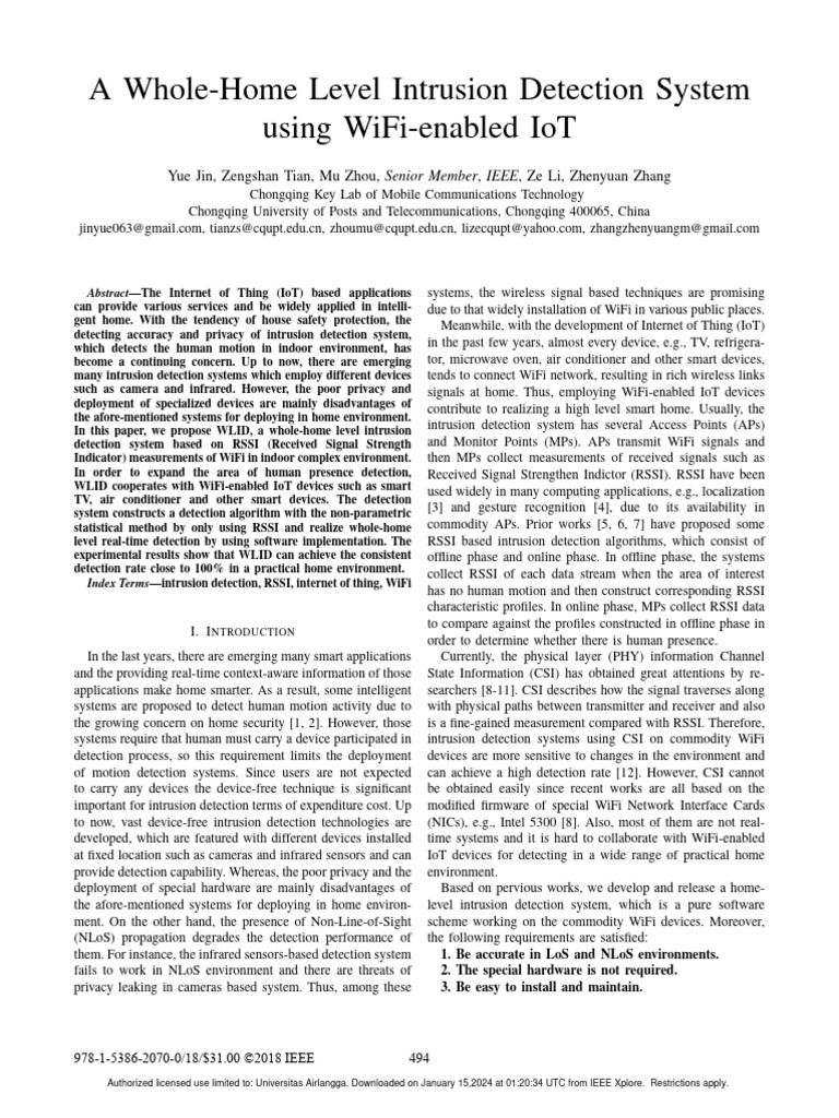 A Whole-Home Level Intrusion Detection System Using WiFi-enabled IoT | PDF | Wi Fi | Internet Of ...