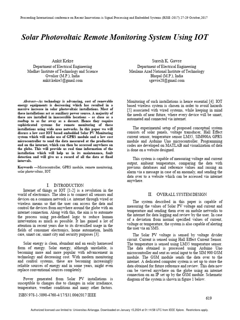 Solar Photovoltaic Remote Monitoring System Using Iot Pdf Internet Of Things Photovoltaic
