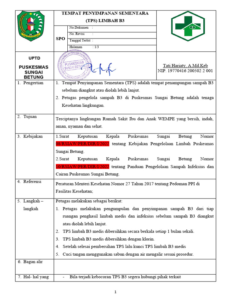 Pengelolaan TPS Limbah B3 Puskesmas | PDF