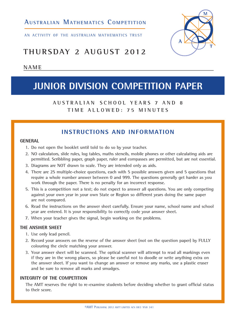2012 AMC Junior With Answers | PDF