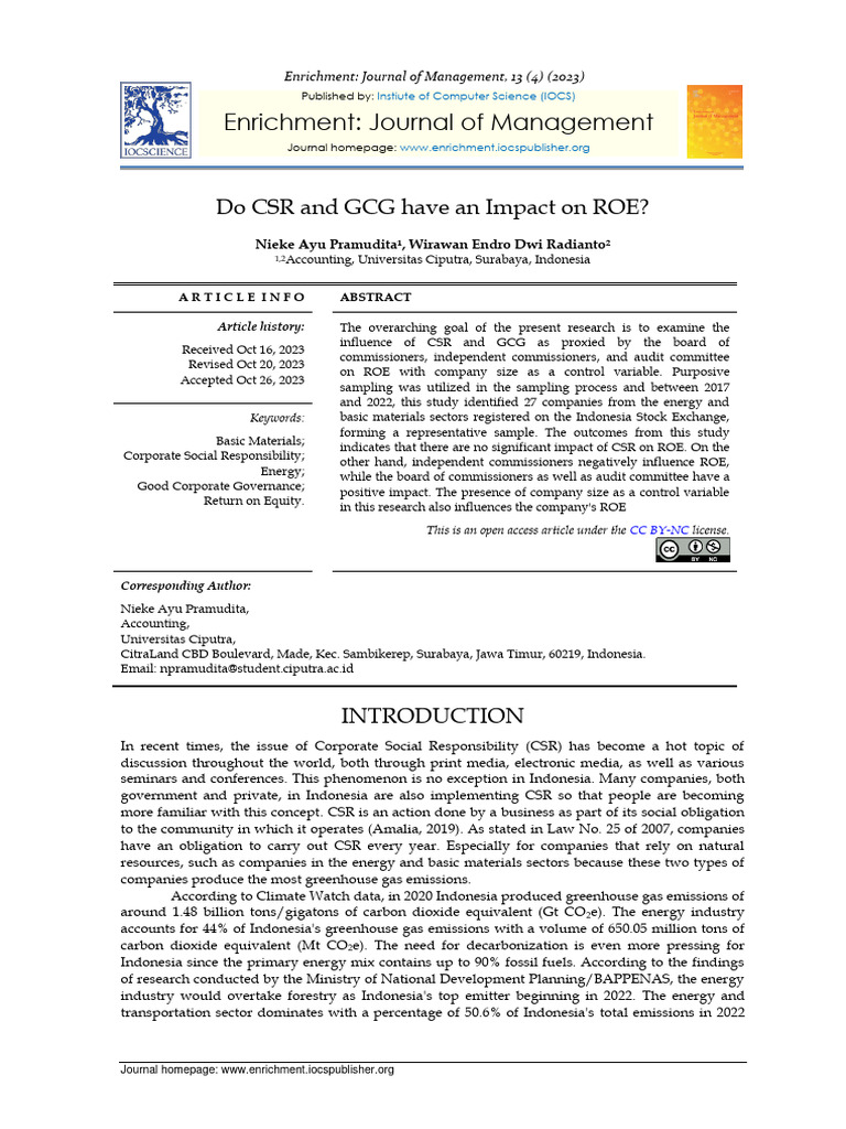 Do CSR and GCG Have An Impact On ROE? | PDF | Corporate Social ...
