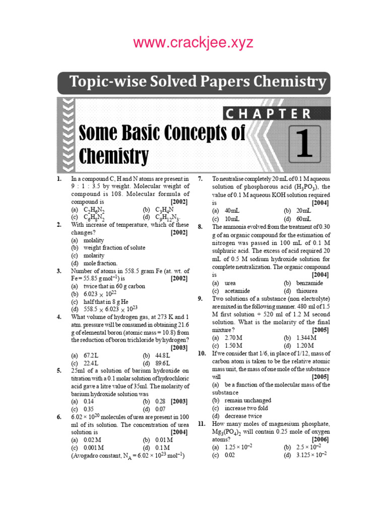 IIT JEE Previous Year DISHA Question Bank | PDF | Mole (Unit) | Combustion
