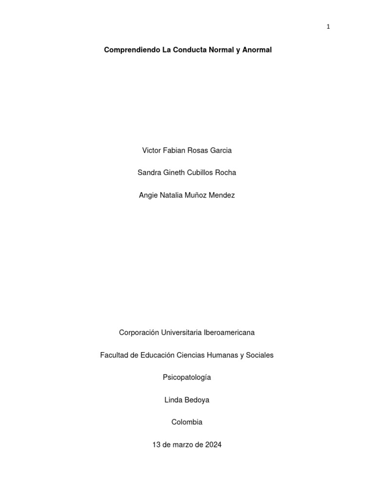 Actividad 2 Unidad 1 Comprendiendo Conducta Normal y Anormal ...