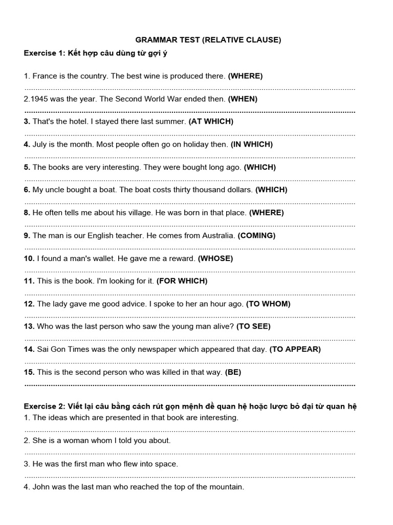 GRAMMAR TEST Relative Clause | PDF