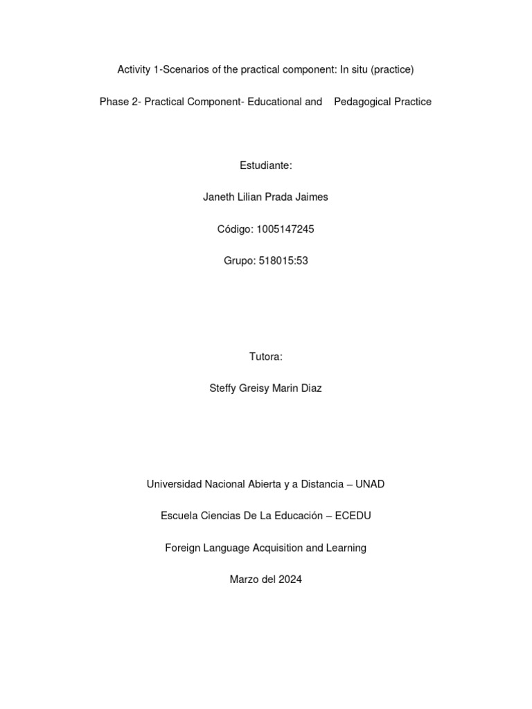 Phase 2 - Practical Component - Educational and Pedagogical Practice ...
