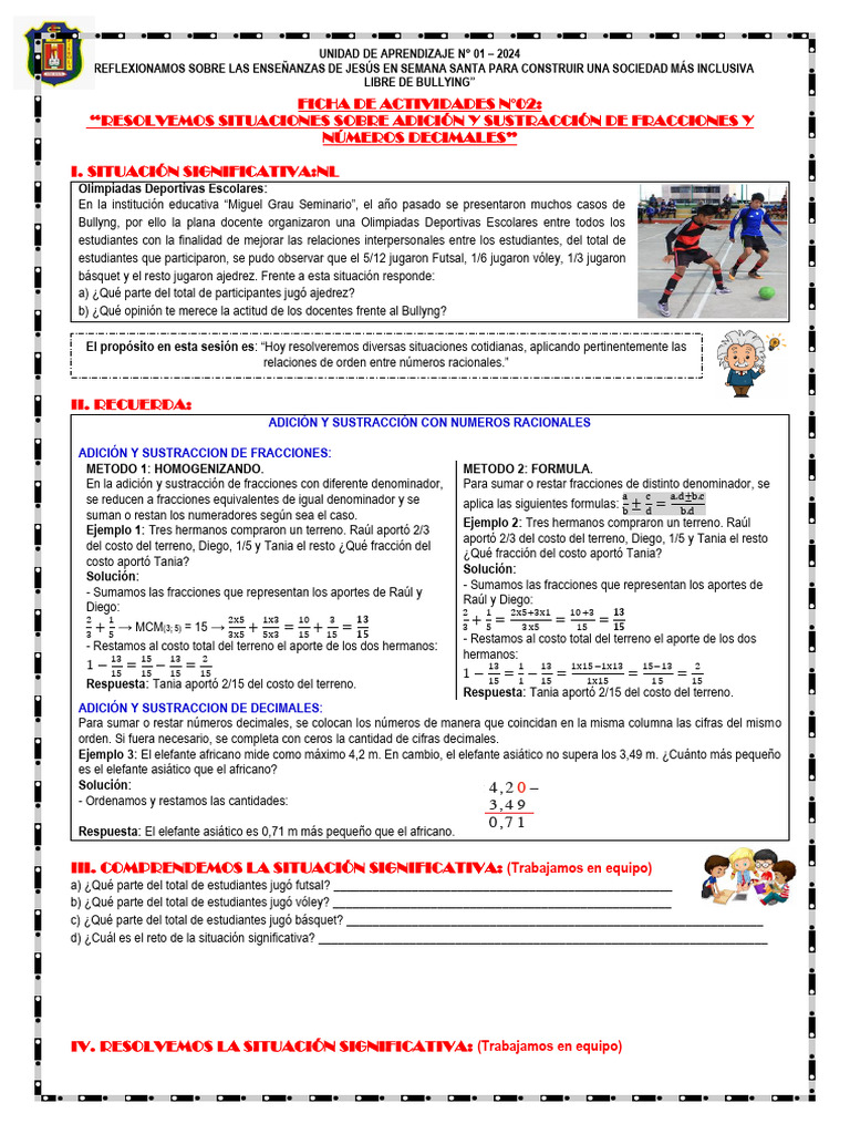 matematica 1º fucha | PDF | Sustracción | Matemática Elemental