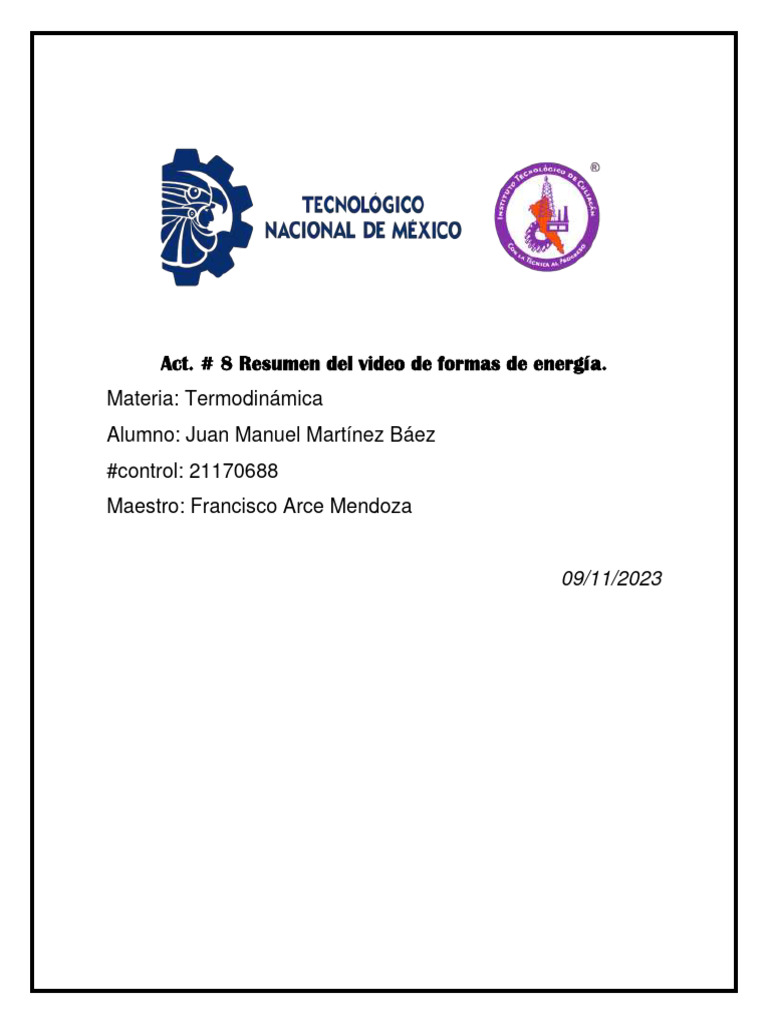 Act# 8 Resumen Del Video de Formas de Energía. | Descargar gratis PDF | Energía solar | Energía ...