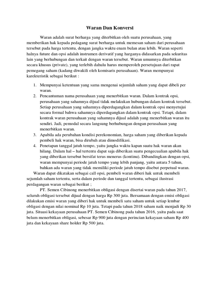 Waran Dan Konversi | PDF | Pengelolaan Keuangan & Uang