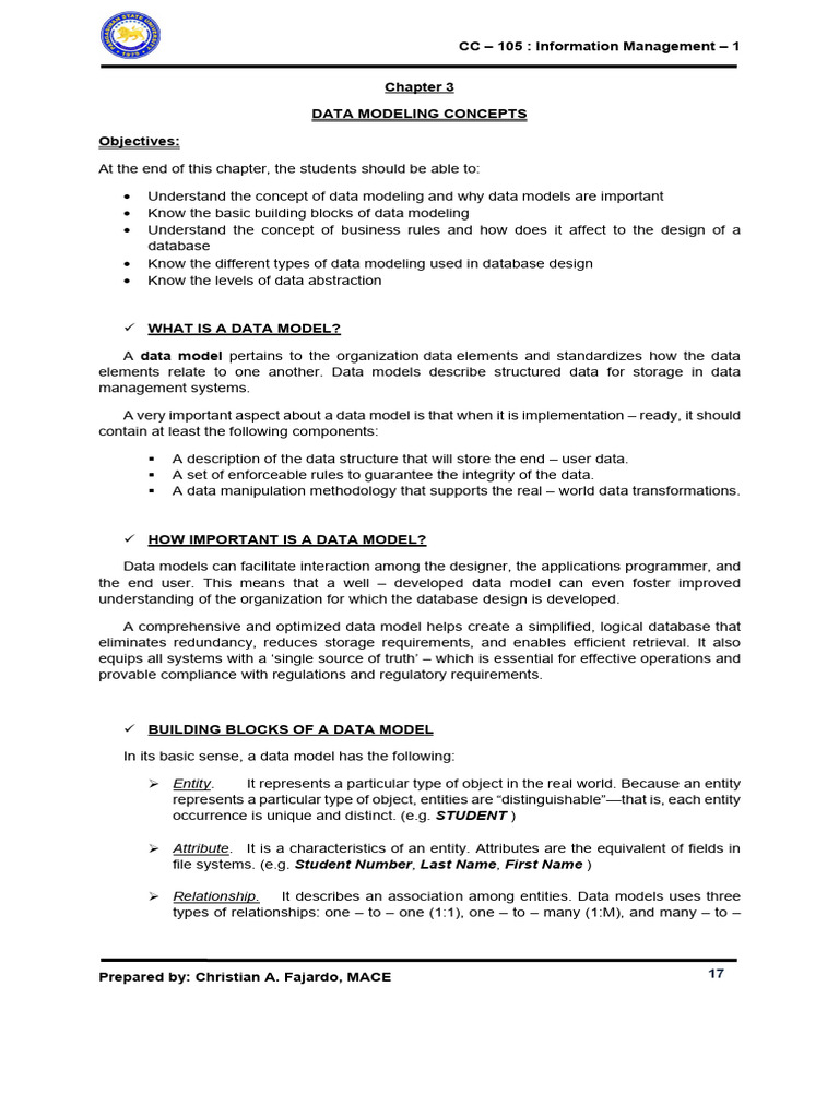 Chapter 3 - Data Modelling Concepts | Download Free PDF | Relational Model | Relational Database