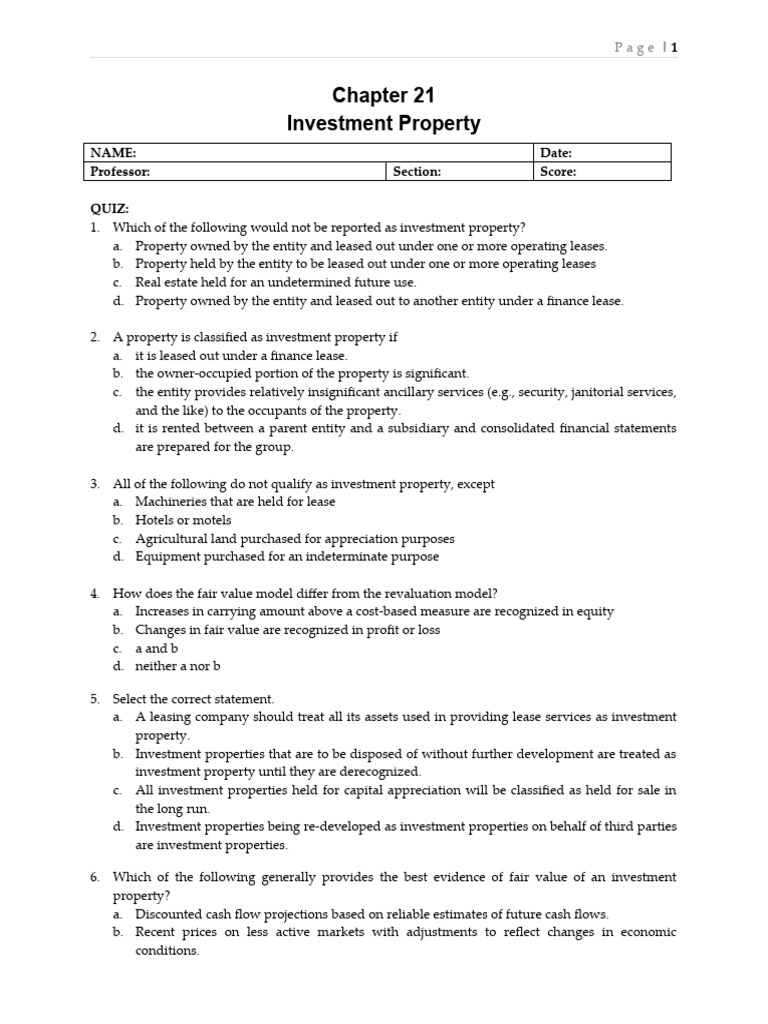 Investment Property Quiz and Solutions | PDF | Fair Value | Investing