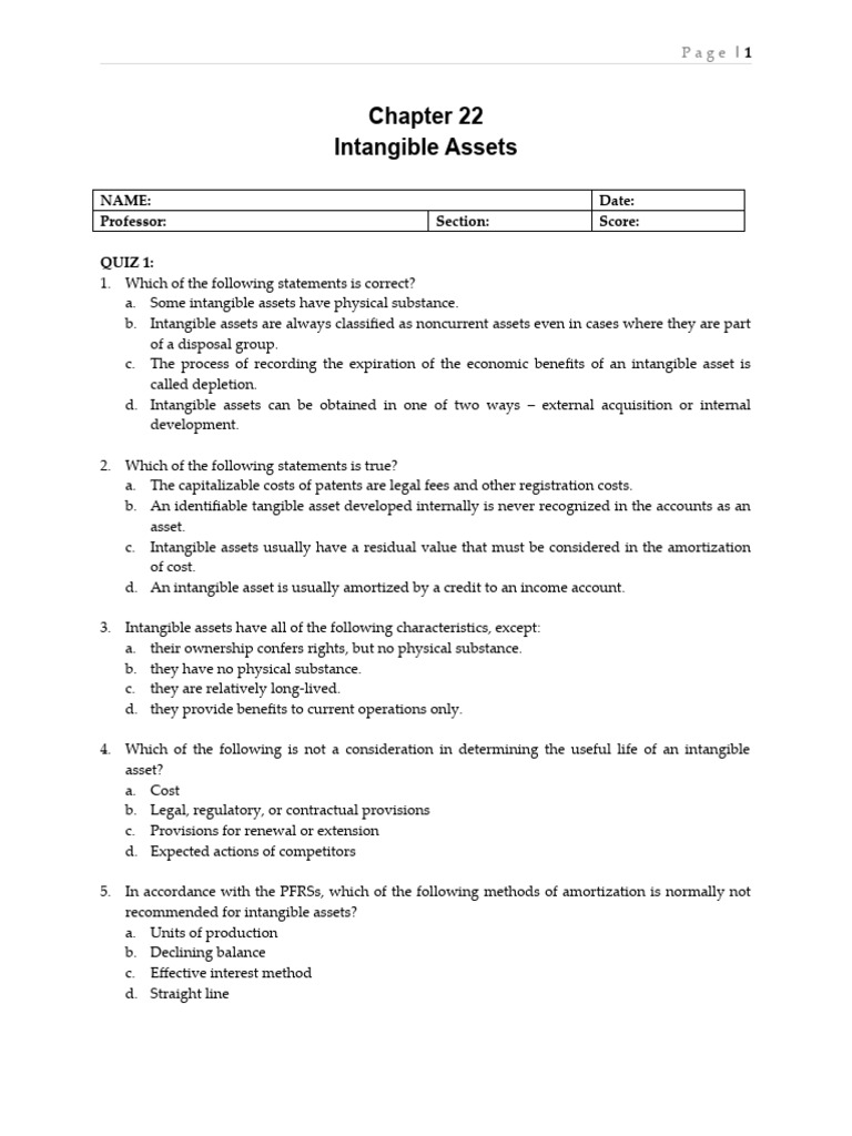 Quiz Chapter-22 Intangible-Assets | PDF | Intangible Asset | Expense