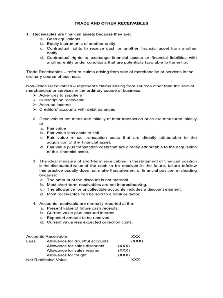 Trade and Other Receivables (IA) | PDF | Fair Value | Debits And Credits