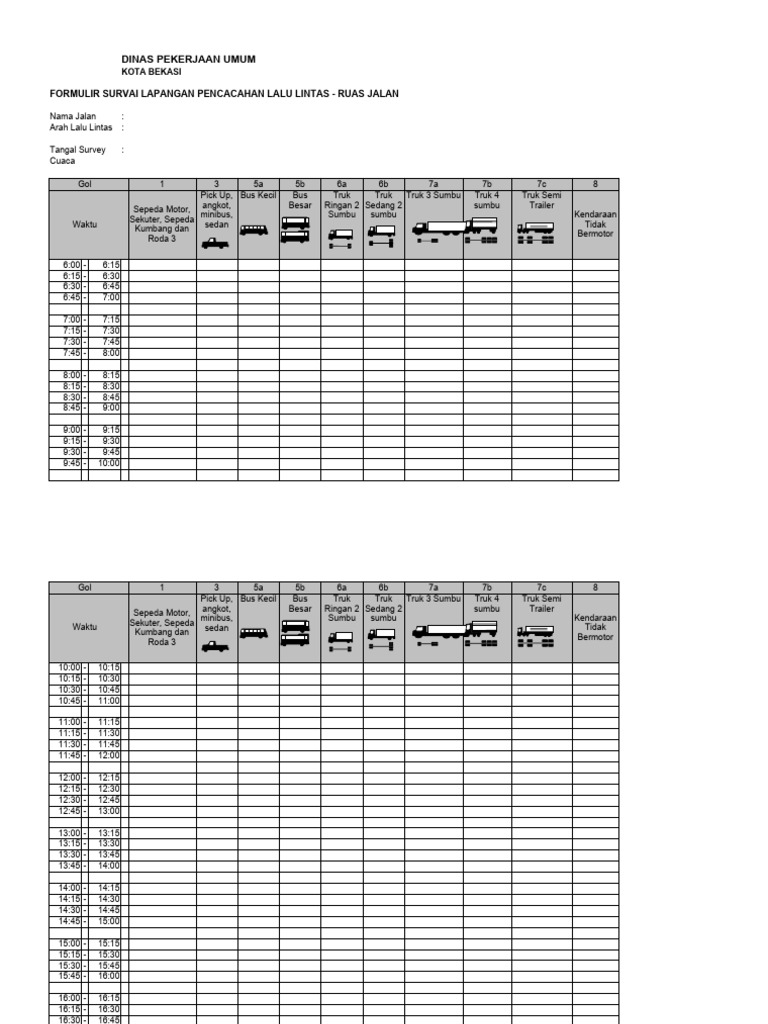 Form Survey Lalu Lintas 24 Jam | PDF | Transport | Road Transport