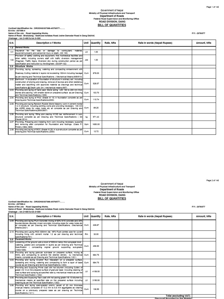 Road Construction Rate (DOR) Fs | PDF | Road | Road Surface