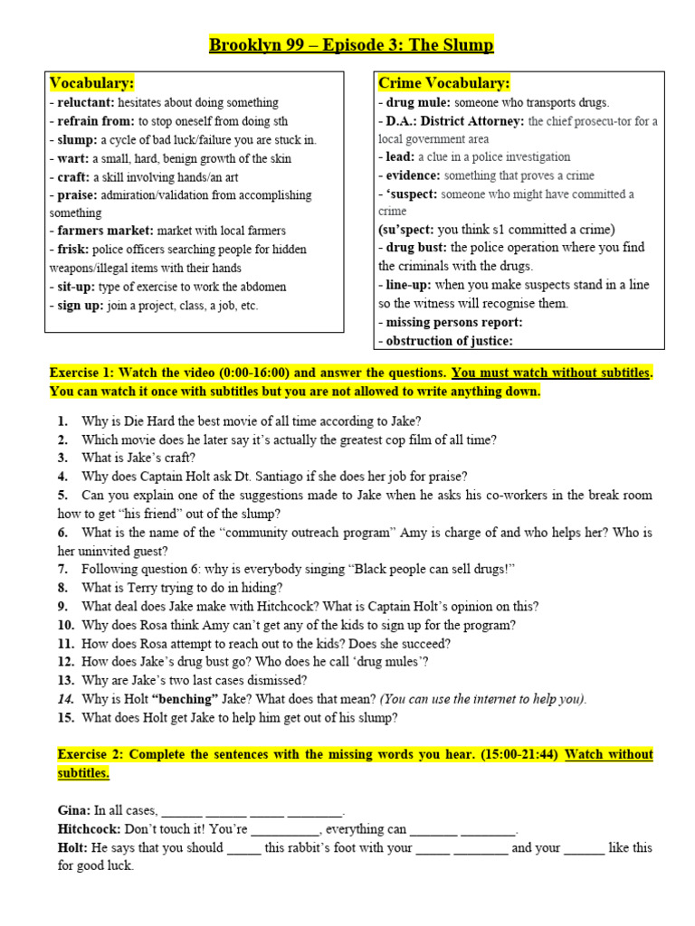 English Learners' Guide to Brooklyn 99 | PDF | Crimes | Crime & Violence